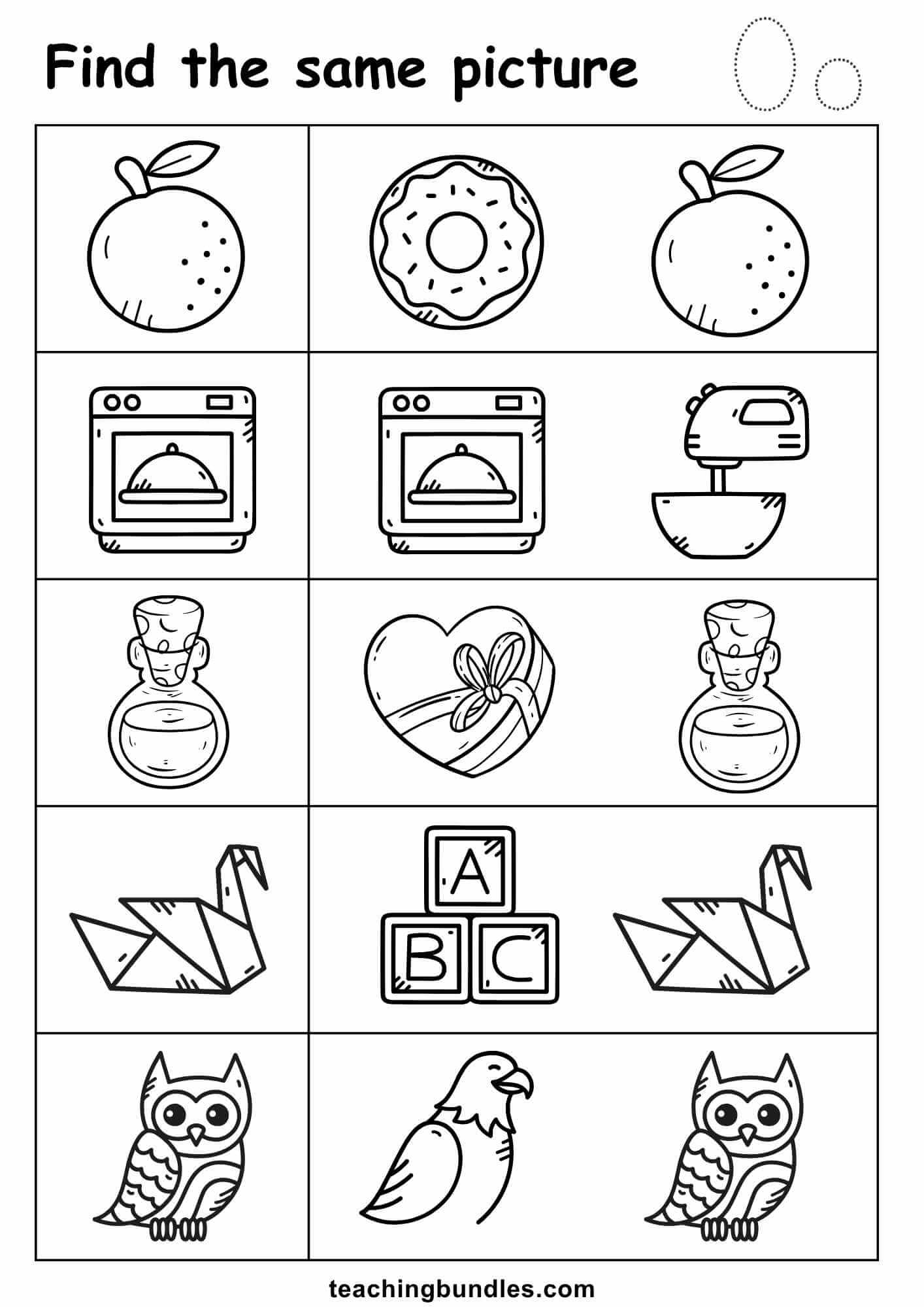 Alphabet Find the Same Picture Worksheets - Teachingbundles