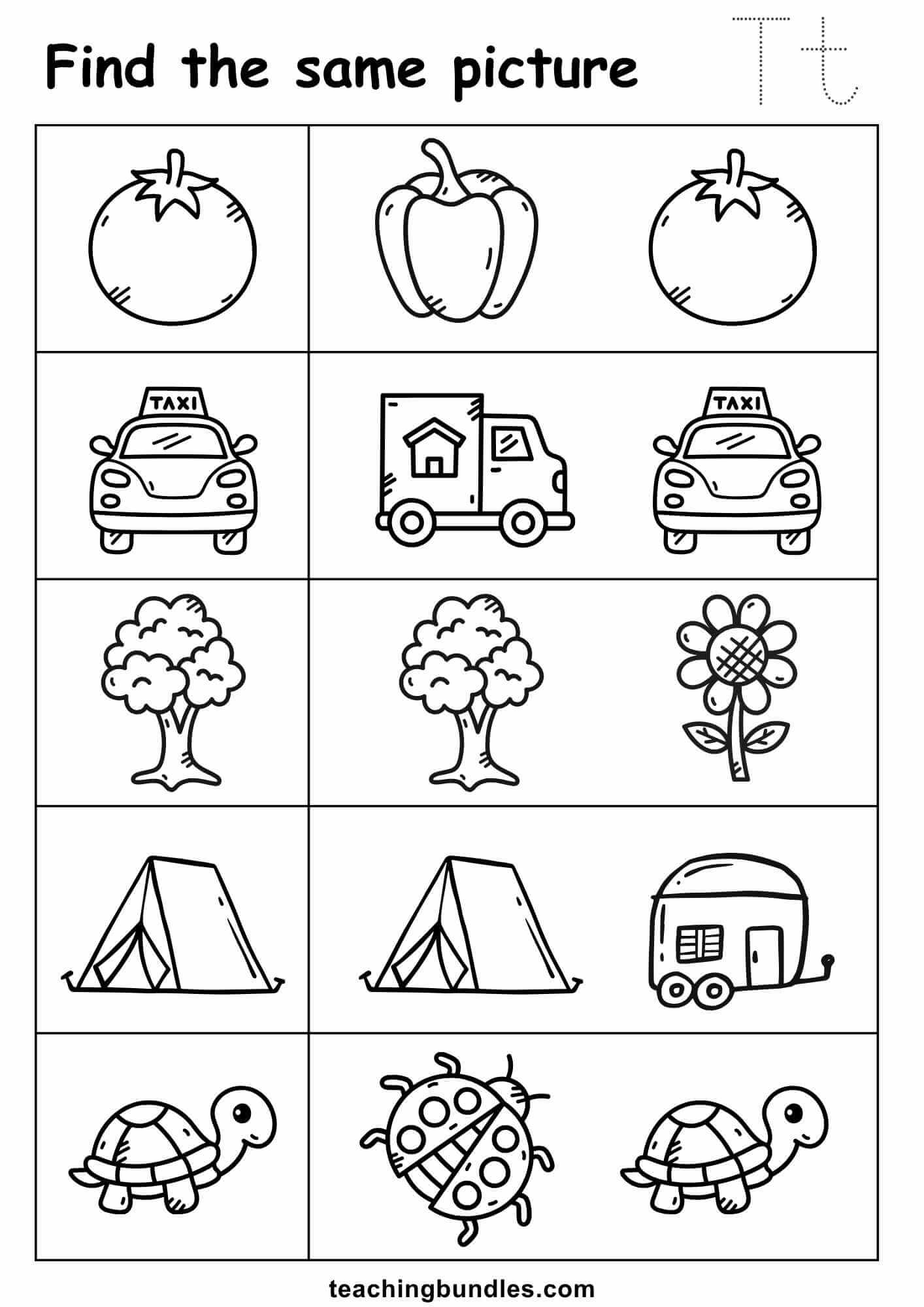 Alphabet Find the Same Picture Worksheets - Teachingbundles