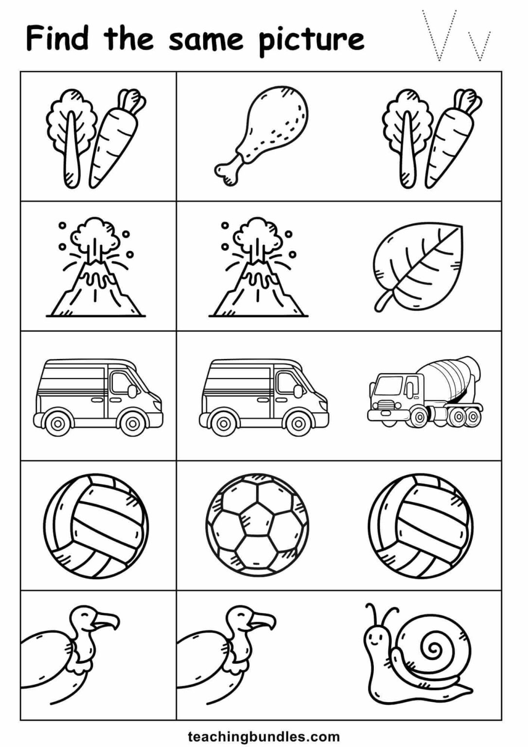 Alphabet Find the Same Picture Worksheets - Teachingbundles