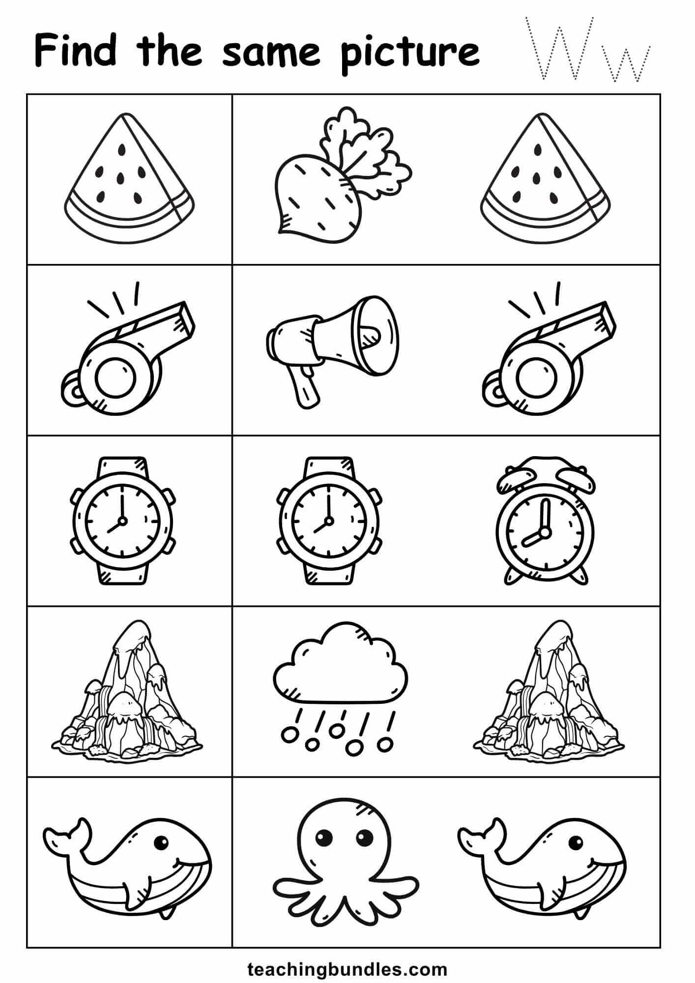 Alphabet Find the Same Picture Worksheets - Teachingbundles