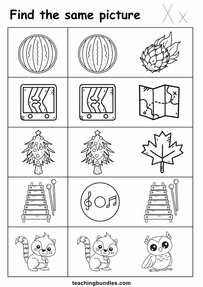 Alphabet Find the Same Picture Worksheets - Teachingbundles