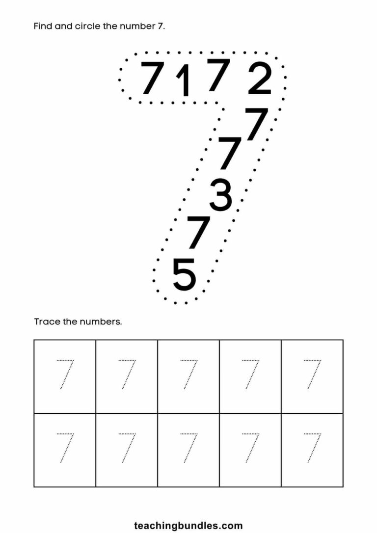 Number 7 Worksheets - Teachingbundles
