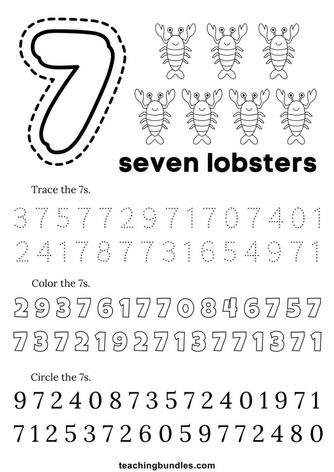Number 7 Worksheets - Teachingbundles
