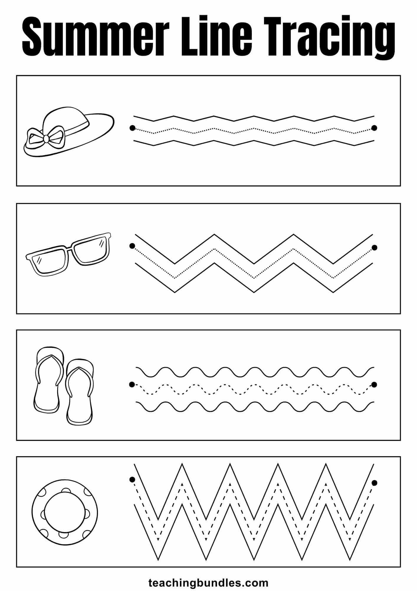 Summer Line Tracing Worksheets - Teachingbundles