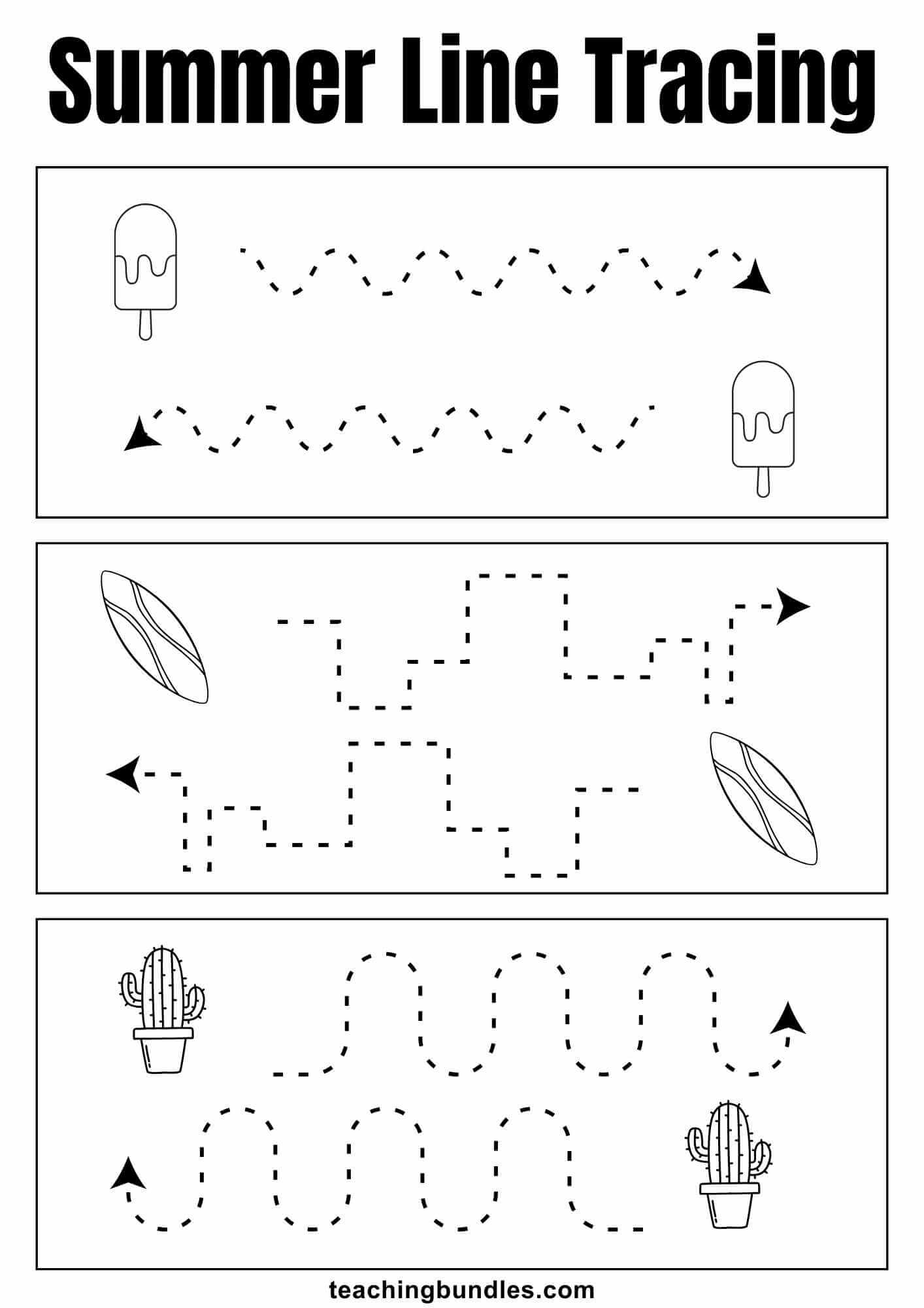 Summer Line Tracing Worksheets - Teachingbundles