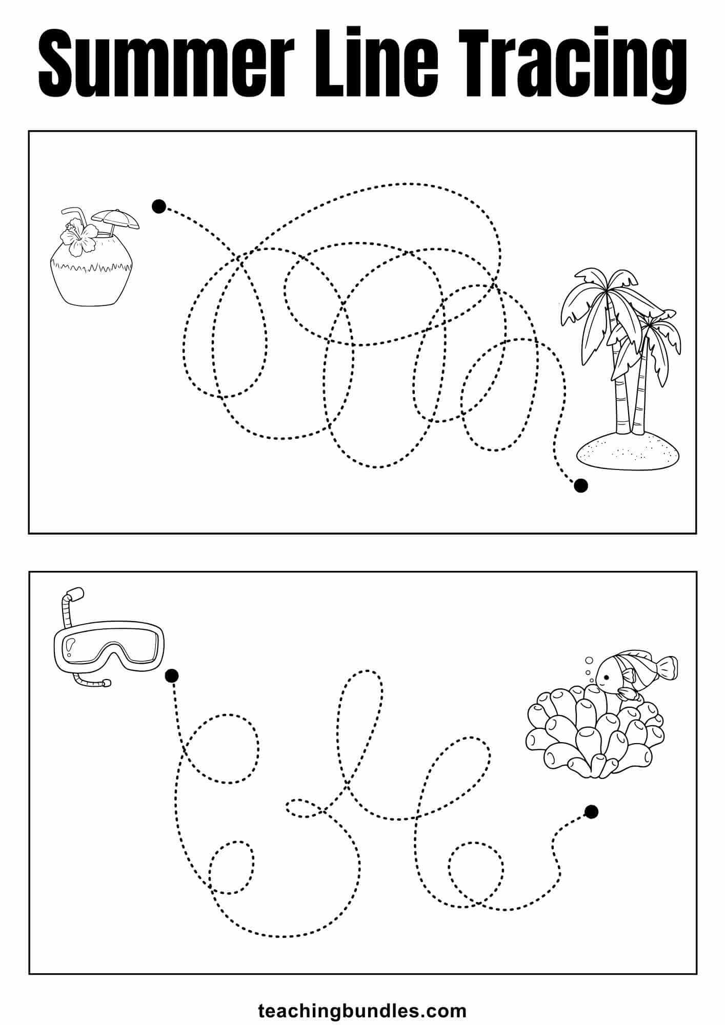 Summer Line Tracing Worksheets - Teachingbundles