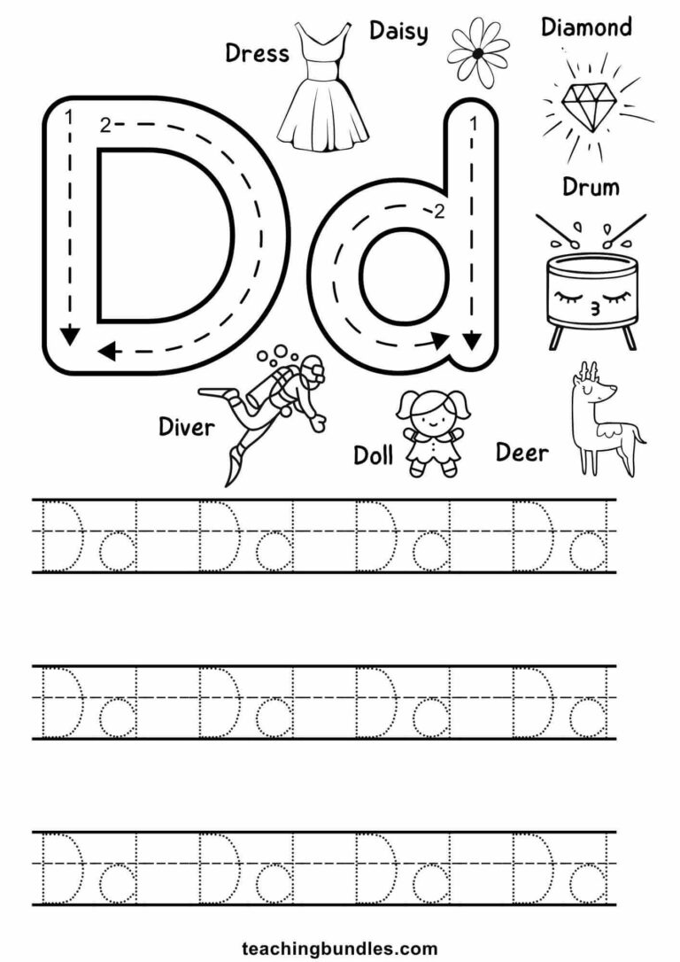 Letter D Tracing Worksheets - Teachingbundles
