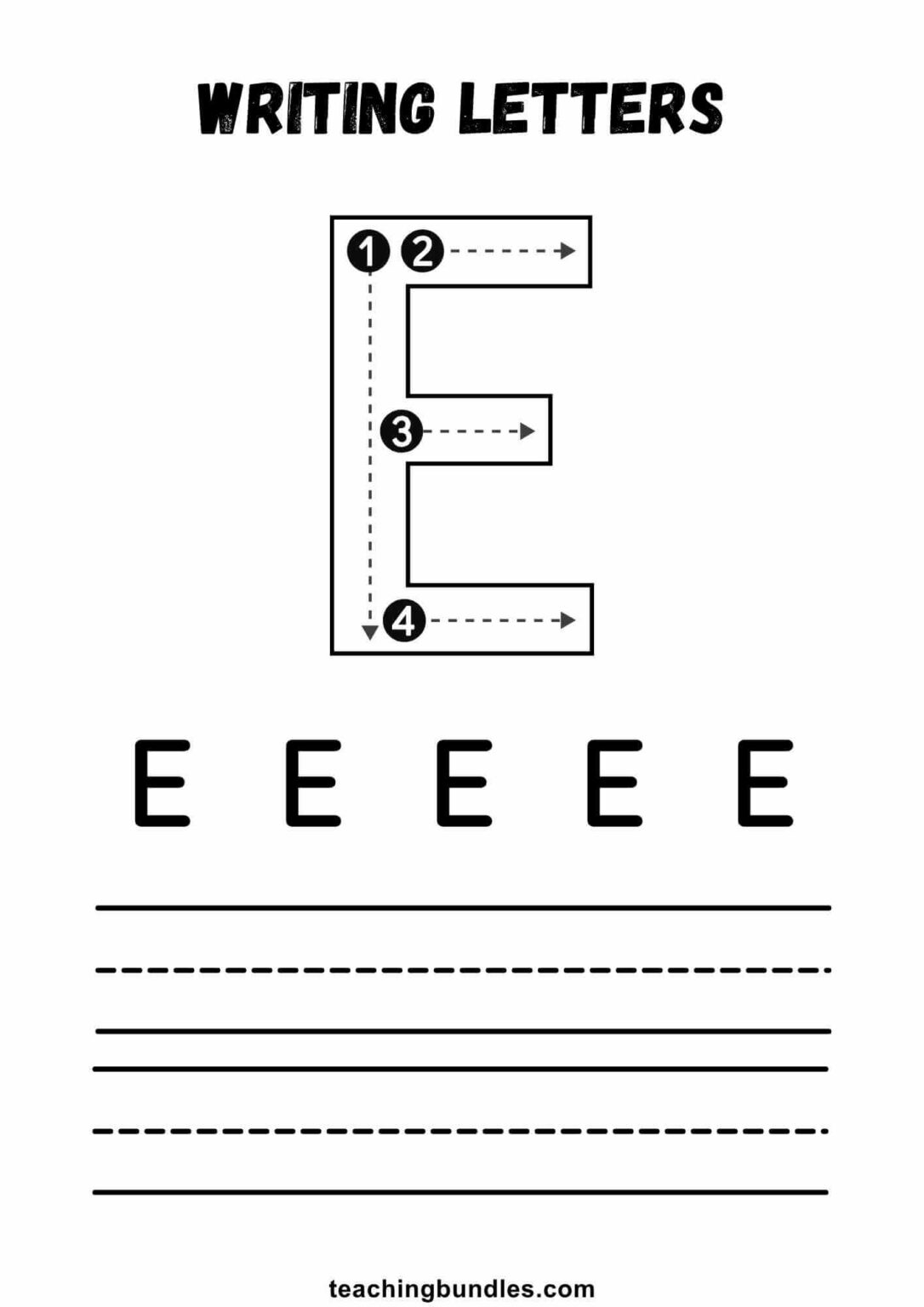Letter E Tracing Worksheets - Teachingbundles