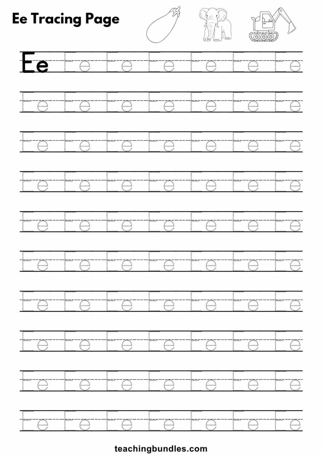Letter E Tracing Worksheets - Teachingbundles