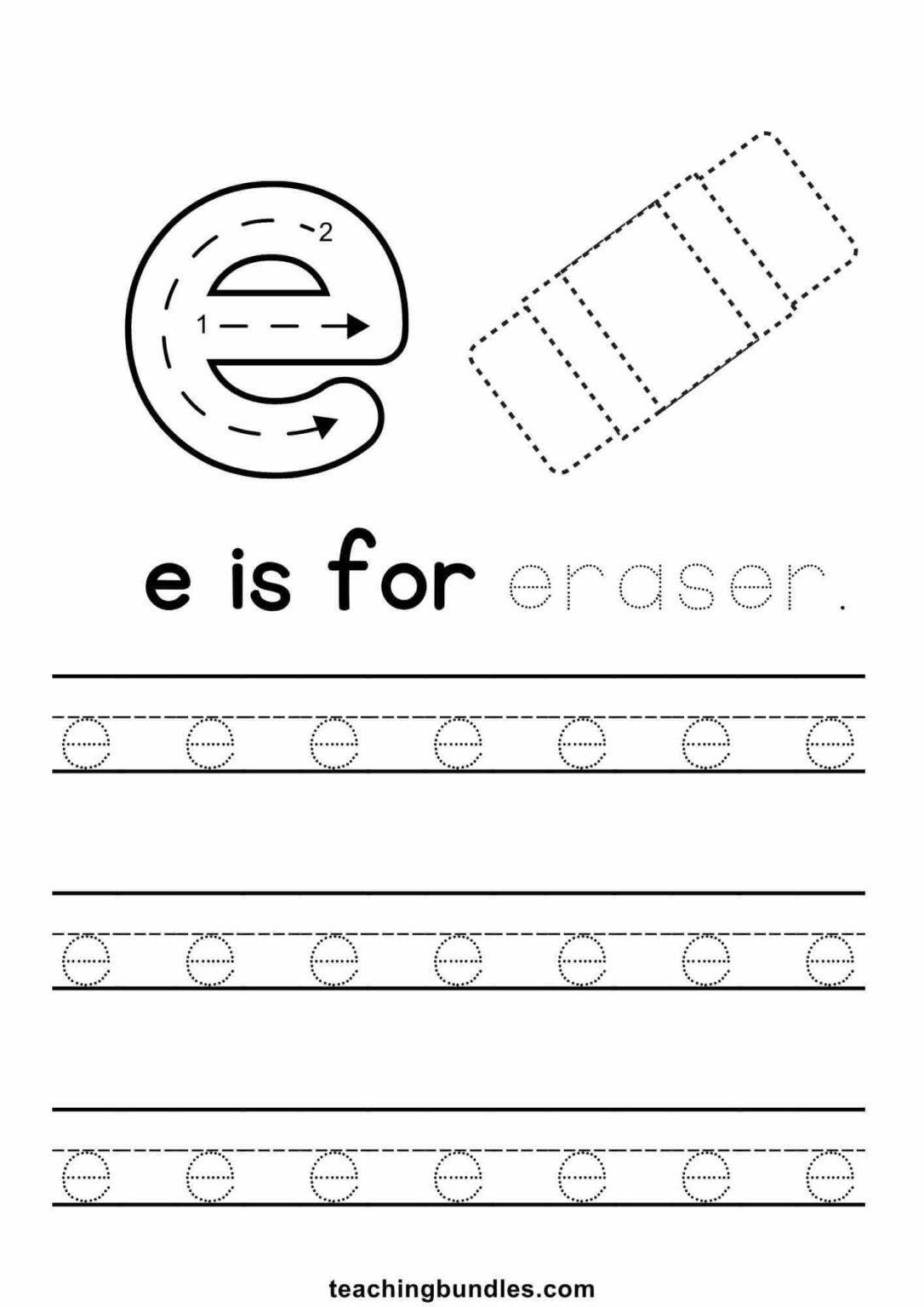 Letter E Tracing Worksheets - Teachingbundles