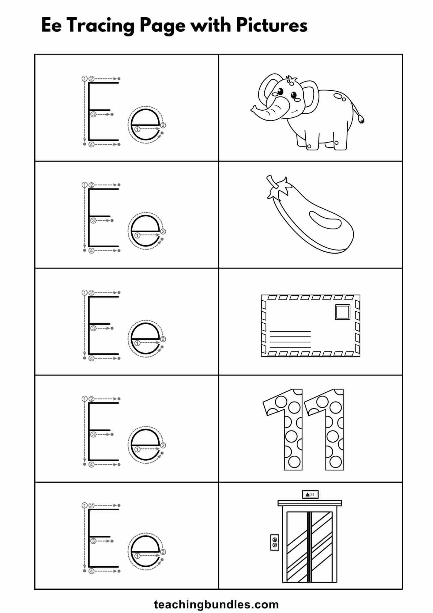Letter E Tracing Worksheets - Teachingbundles