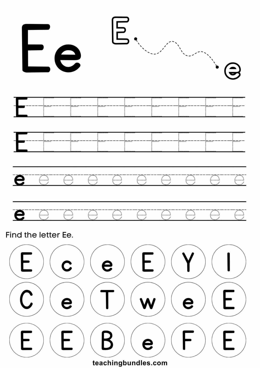 Letter E Tracing Worksheets - Teachingbundles