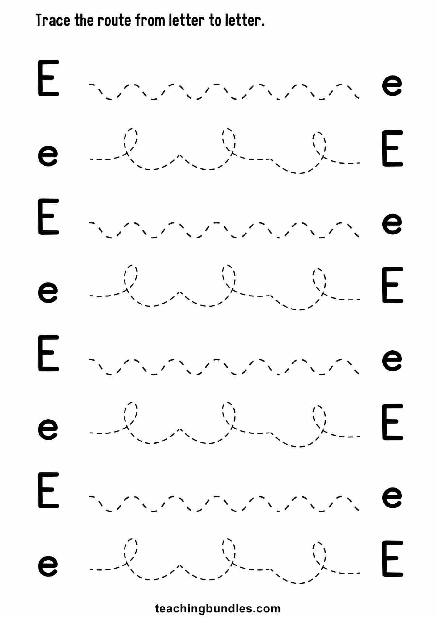 Letter E Tracing Worksheets - Teachingbundles