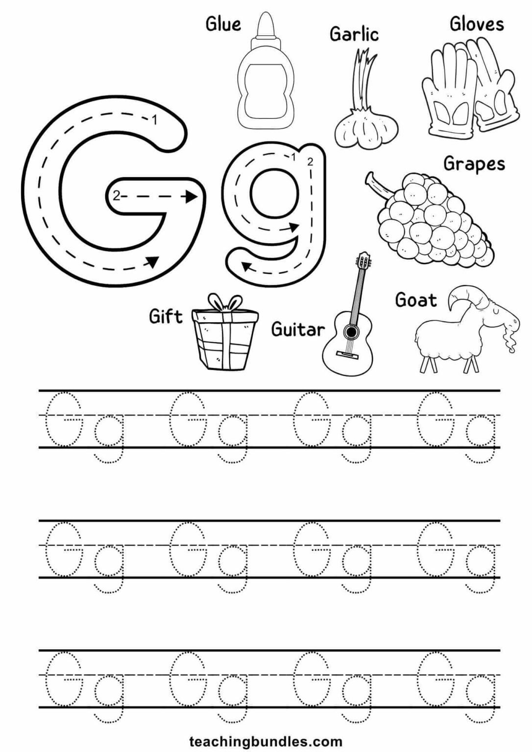 Letter G Tracing Worksheets - Teachingbundles