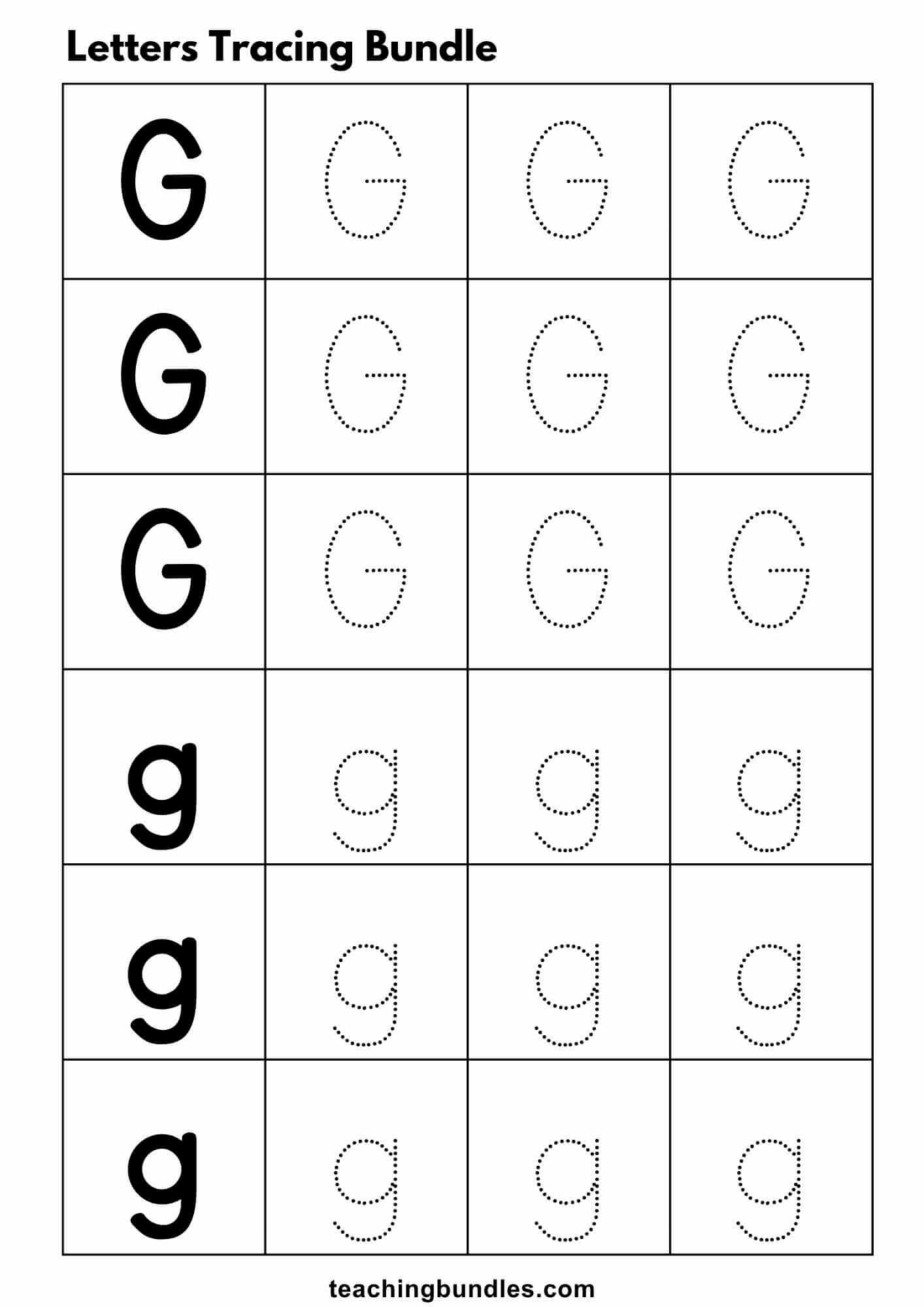 Letter G Tracing Worksheets - Teachingbundles