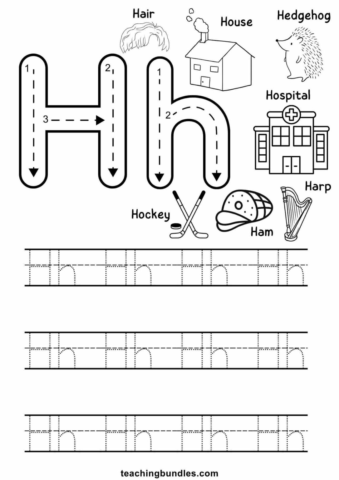 Letter H Tracing Worksheets - Teachingbundles