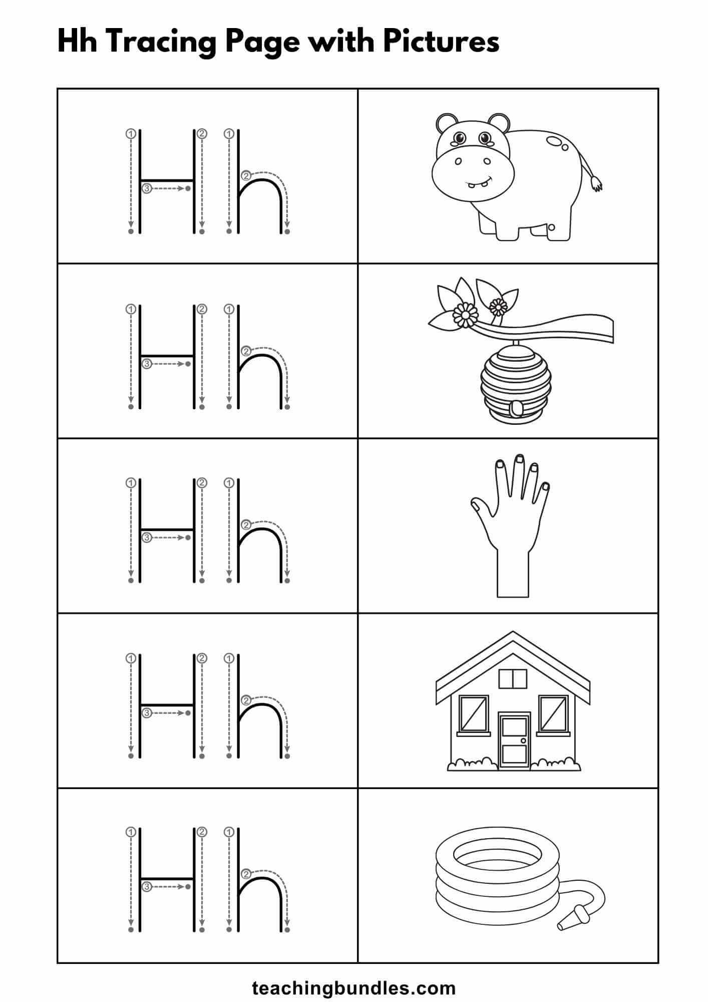 Letter H Tracing Worksheets - Teachingbundles