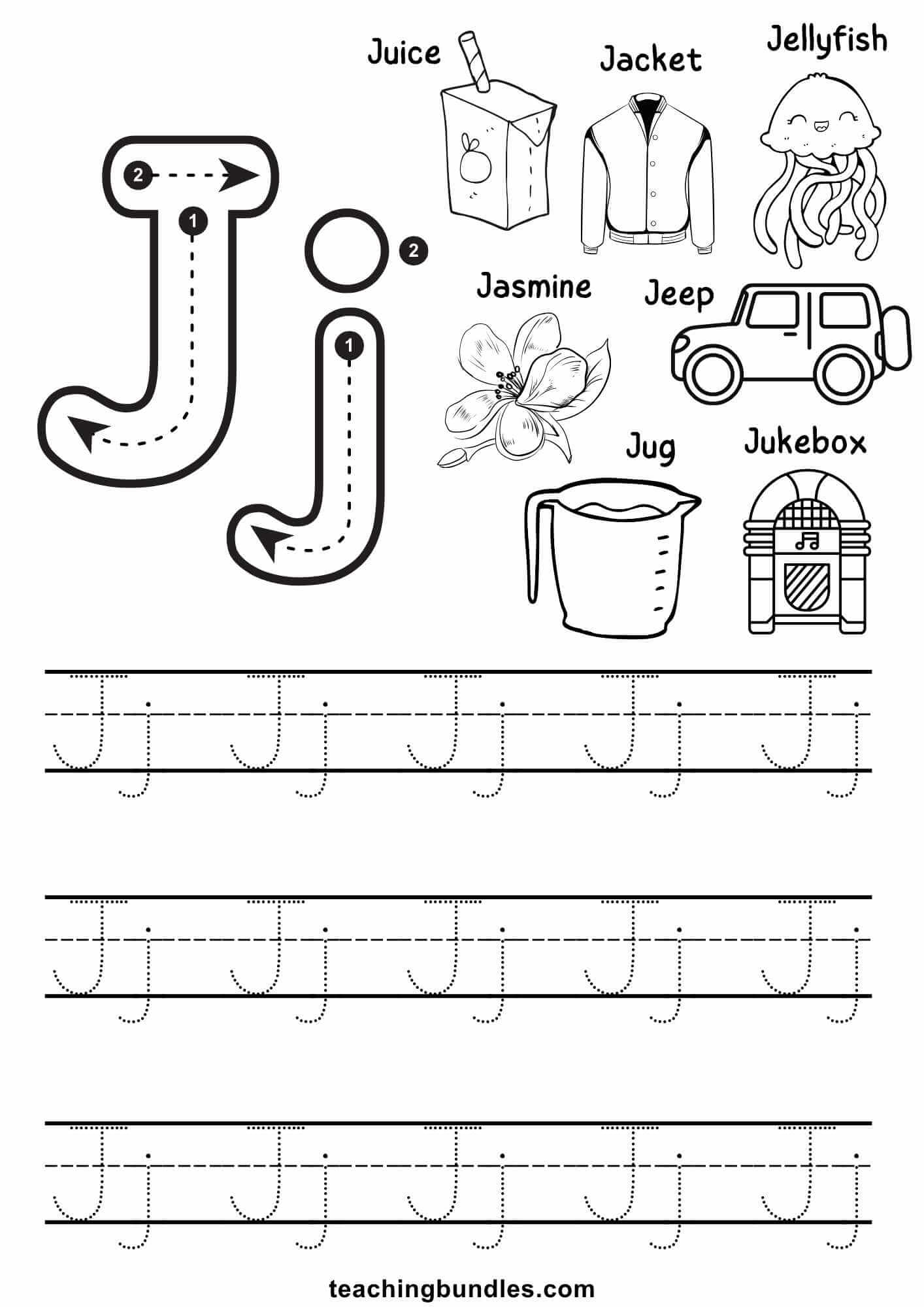 Letter J Tracing Worksheets - Teachingbundles