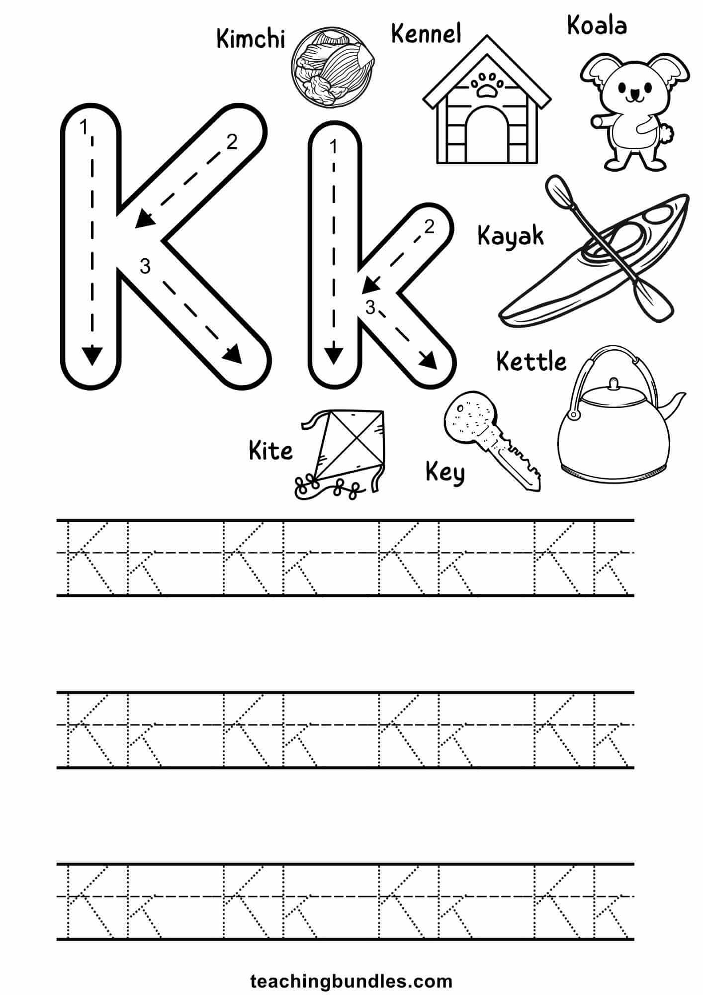 Letter K Tracing Worksheets - Teachingbundles