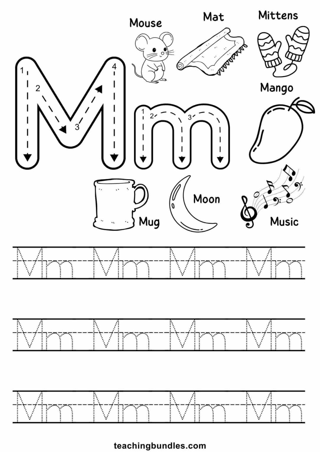 Letter M Tracing Worksheets - Teachingbundles