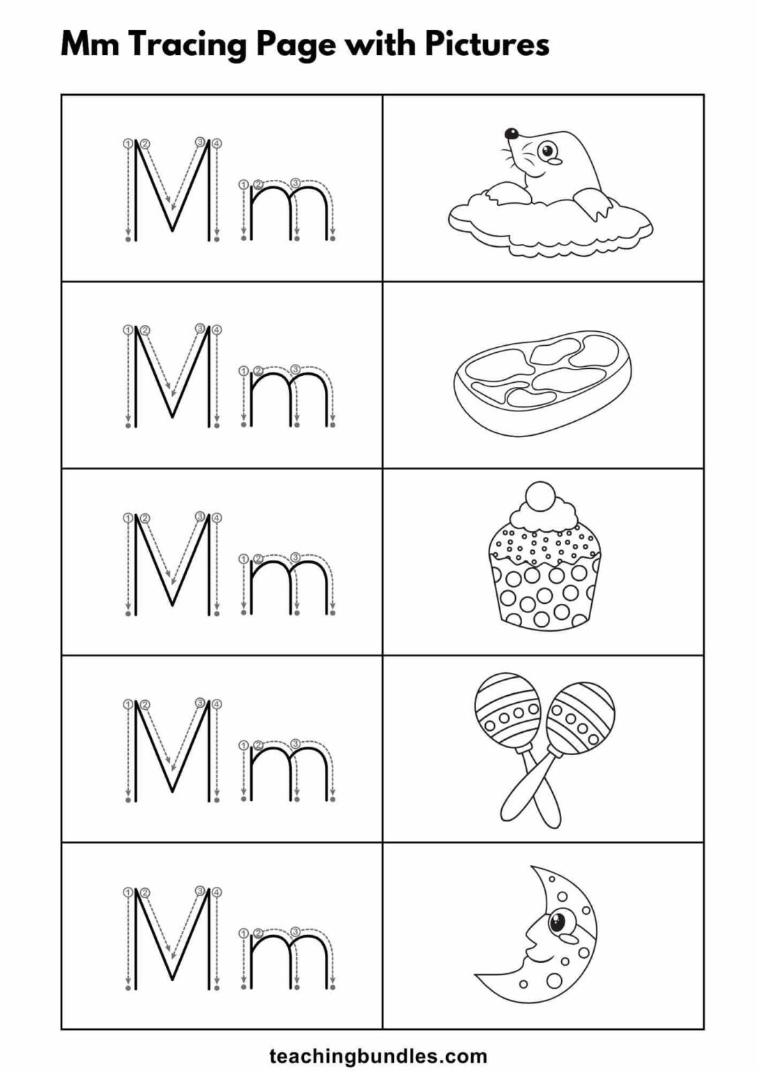 Letter M Tracing Worksheets - Teachingbundles