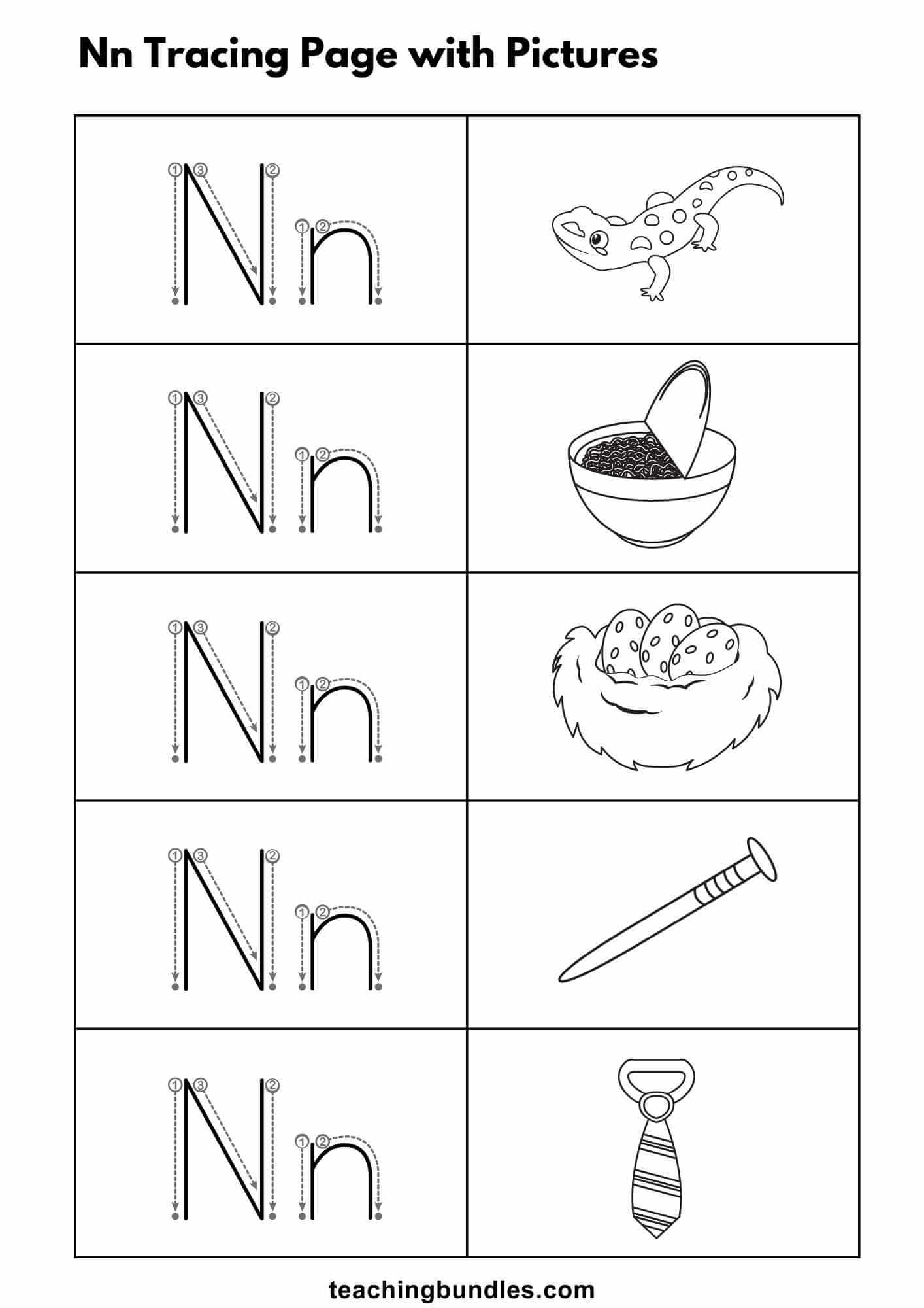 Letter N Tracing Worksheets - Teachingbundles
