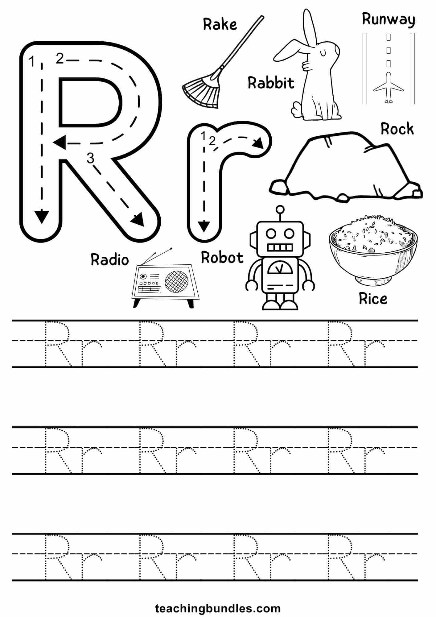Letter R Tracing Worksheets - Teachingbundles