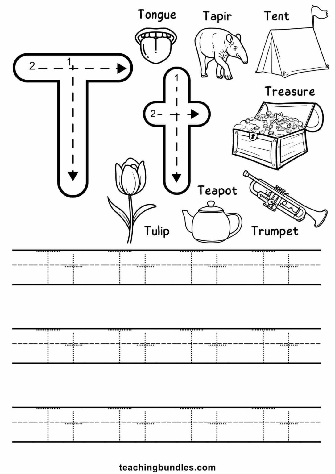 Letter T Tracing Worksheets - Teachingbundles