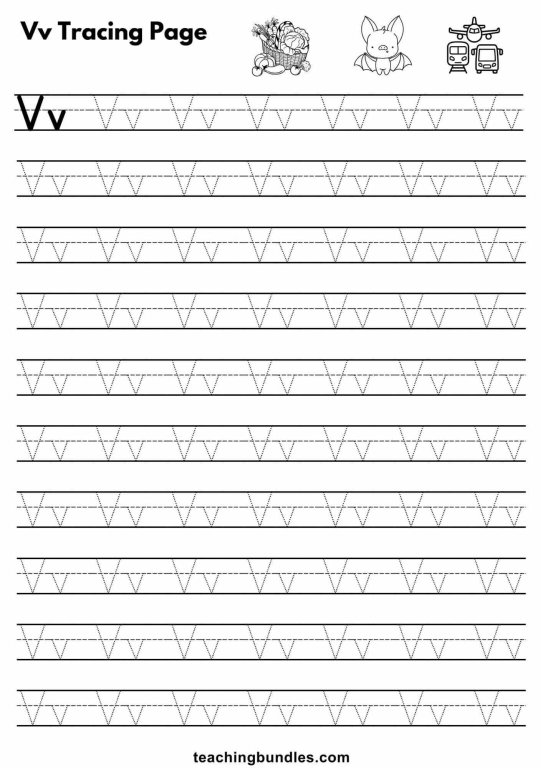 Letter V Tracing Worksheets - Teachingbundles
