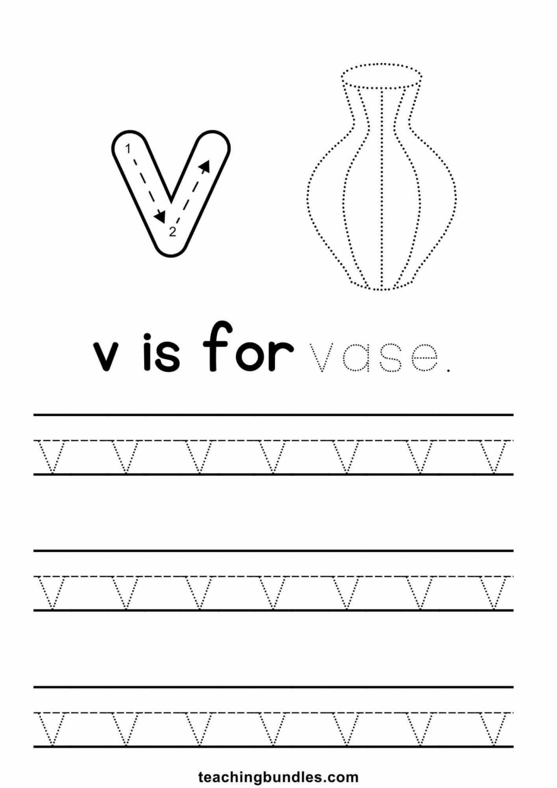 Letter V Tracing Worksheets - Teachingbundles