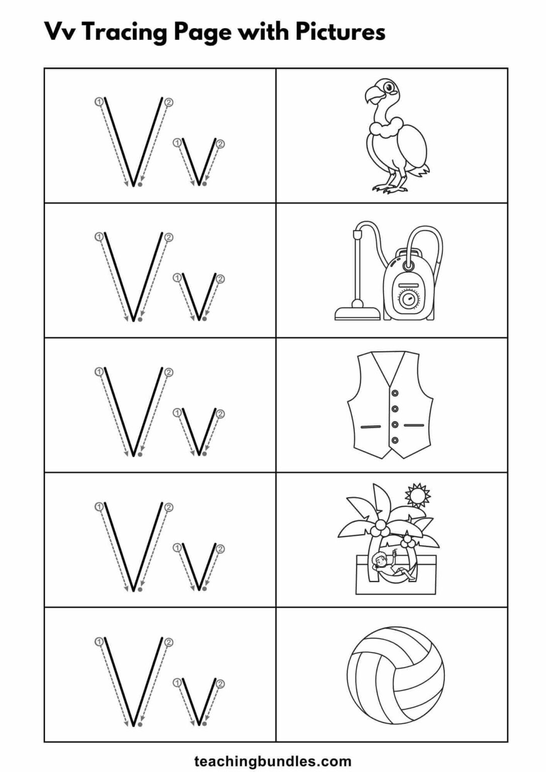 Letter V Tracing Worksheets - Teachingbundles