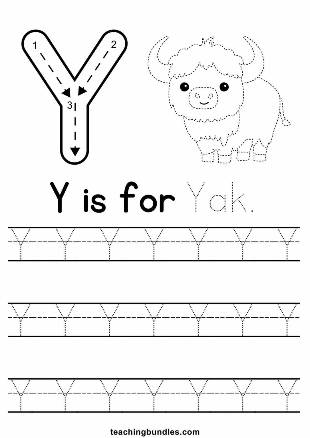 Letter Y Tracing Worksheets - Teachingbundles