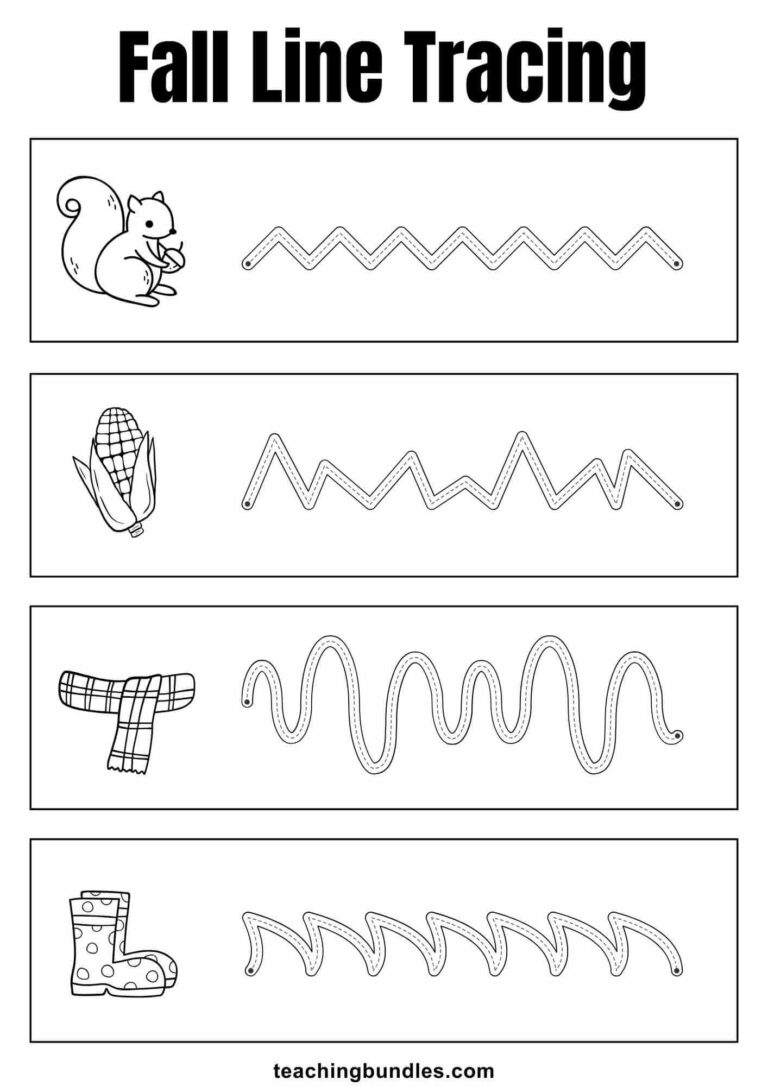 Fall Line Tracing Worksheets - Teachingbundles