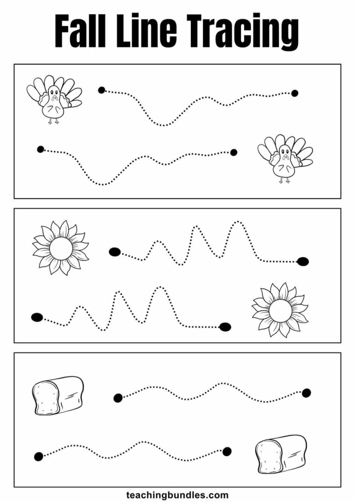 Fall Line Tracing Worksheets - Teachingbundles