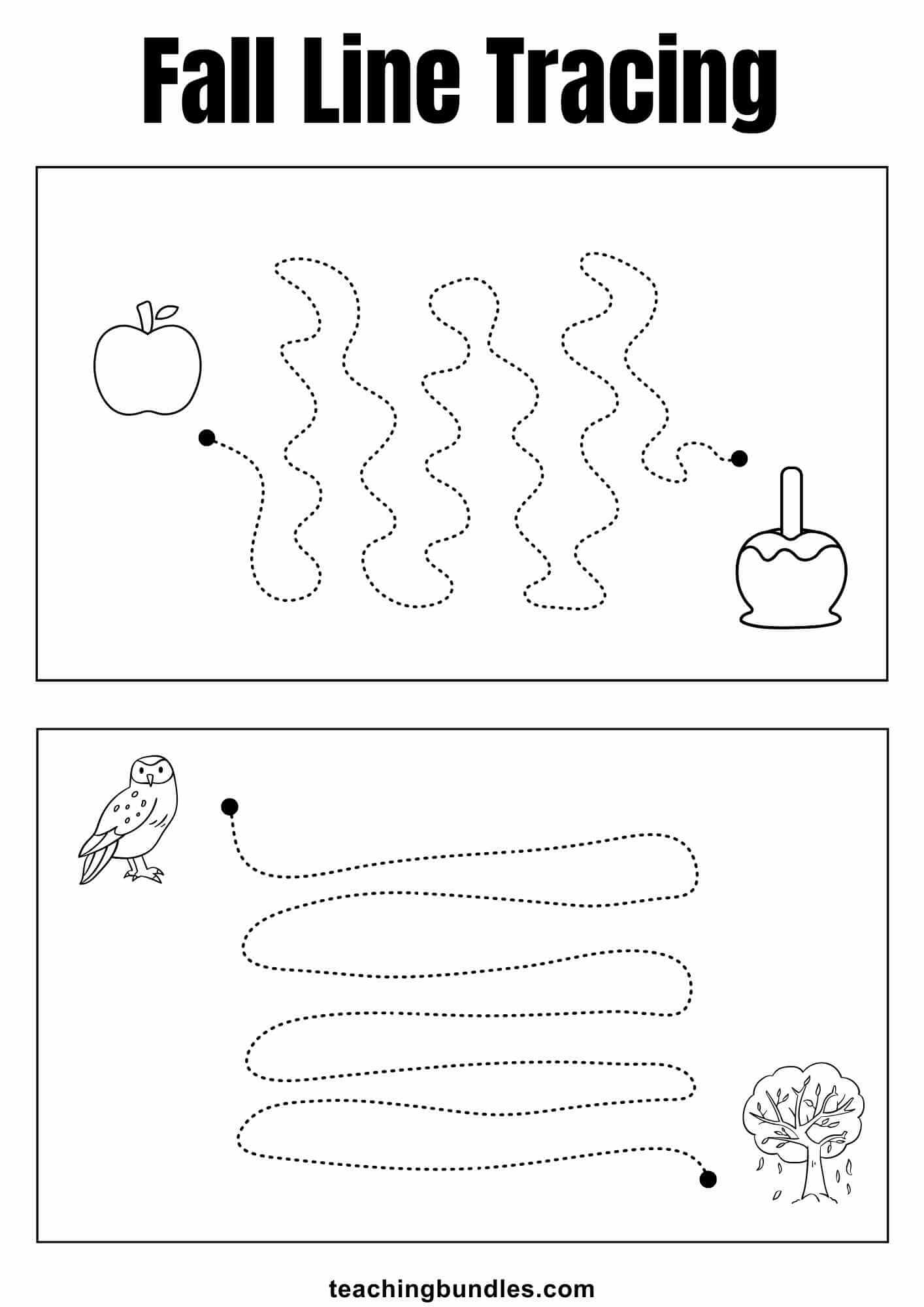 Fall Line Tracing Worksheets - Teachingbundles