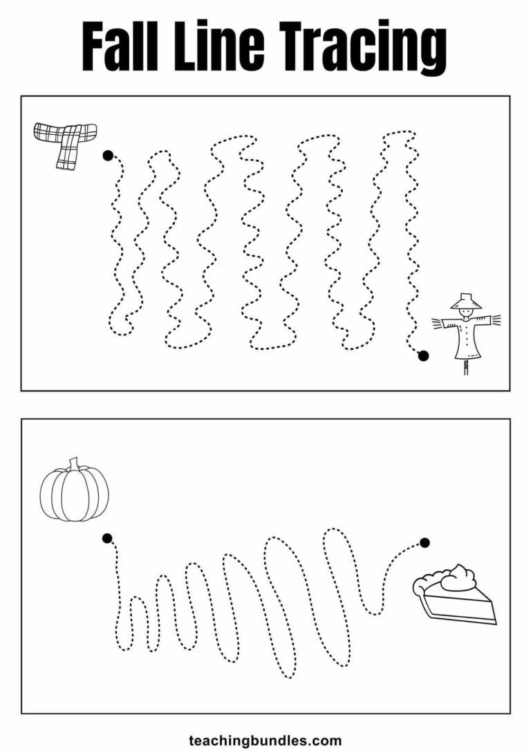 Fall Line Tracing Worksheets - Teachingbundles
