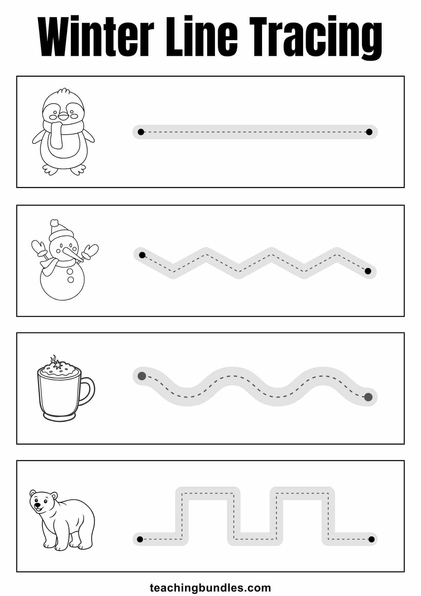 Winter Line Tracing Worksheets - Teachingbundles