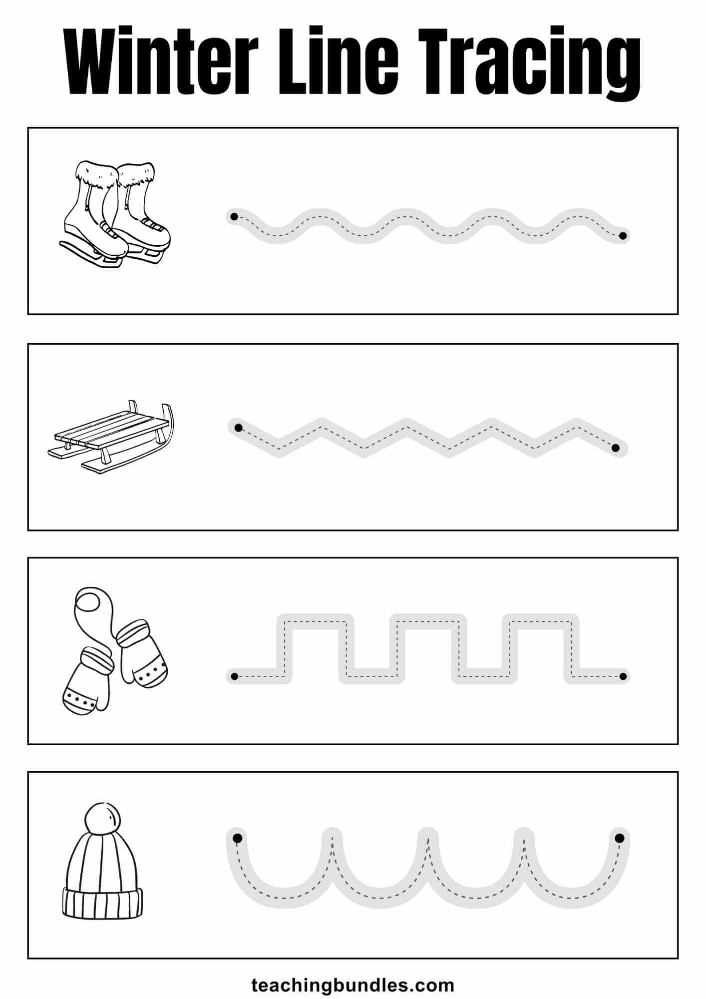 Winter Line Tracing Worksheets - Teachingbundles