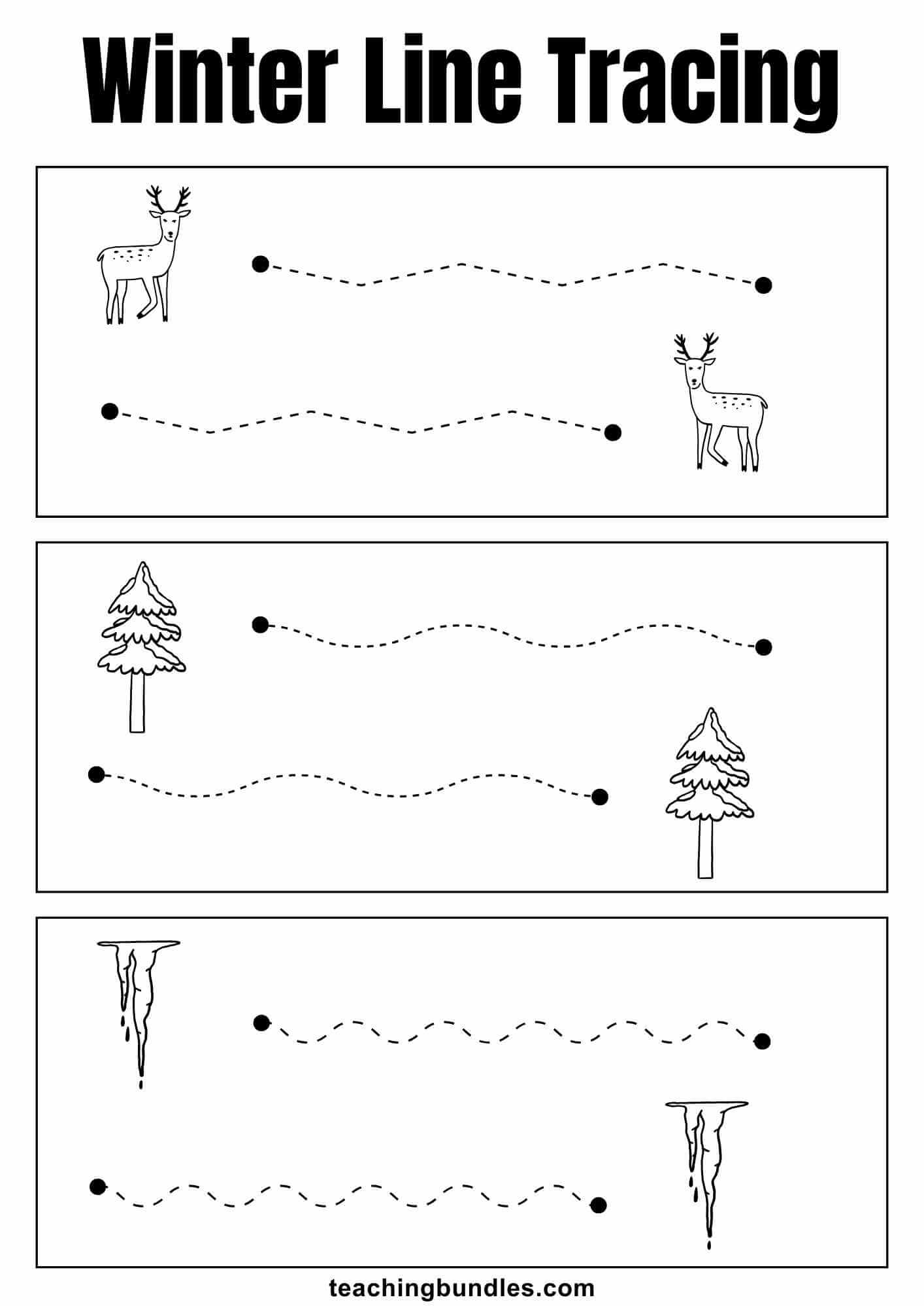 Winter Line Tracing Worksheets - Teachingbundles