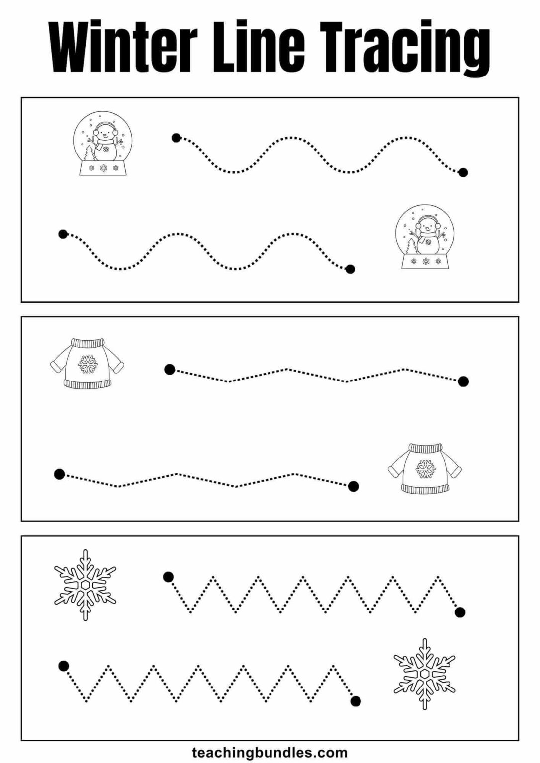 Winter Line Tracing Worksheets - Teachingbundles