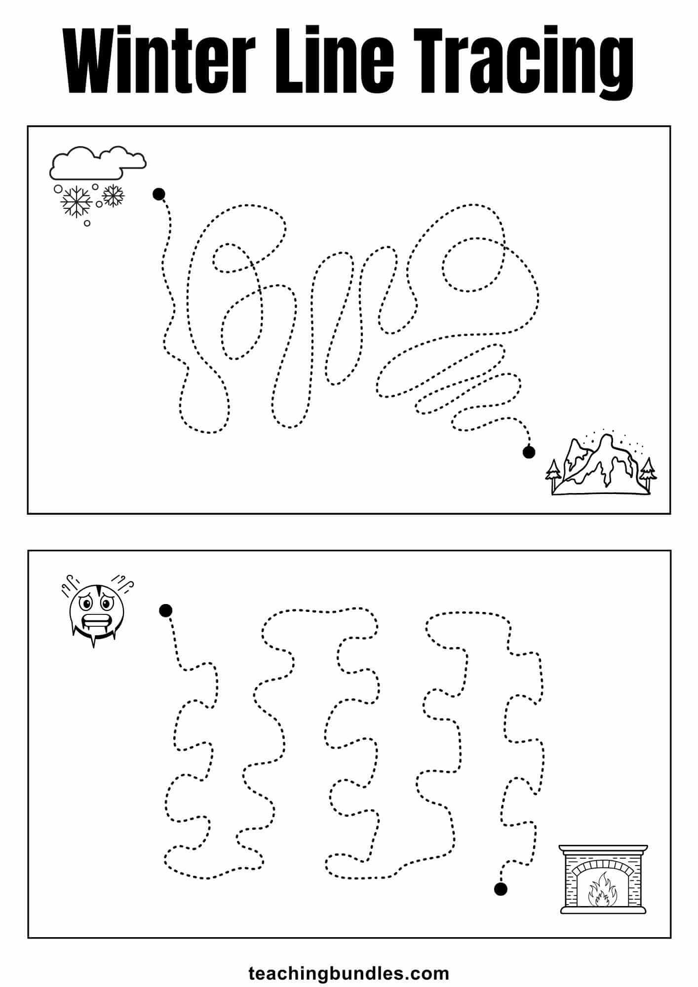Winter Line Tracing Worksheets - Teachingbundles