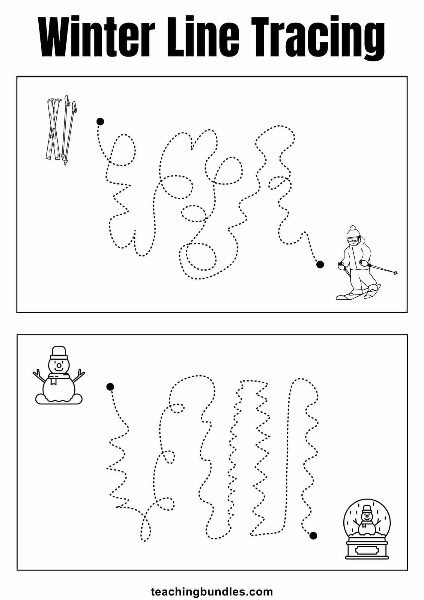 Winter Line Tracing Worksheets - Teachingbundles