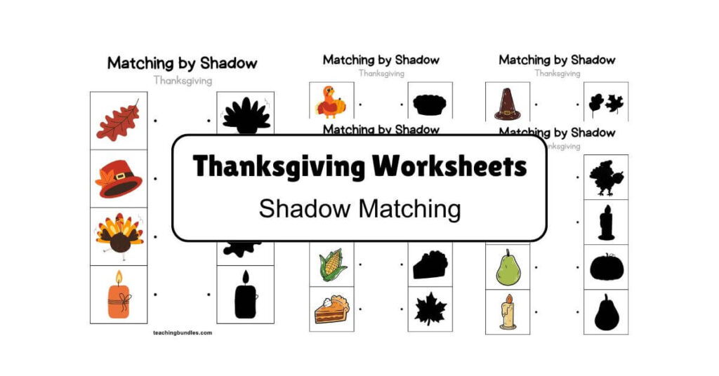 Thanksgiving Shadow Matching Worksheets - Teachingbundles