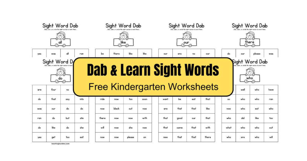 Kindergarten Sight Word Dab It! - Teachingbundles
