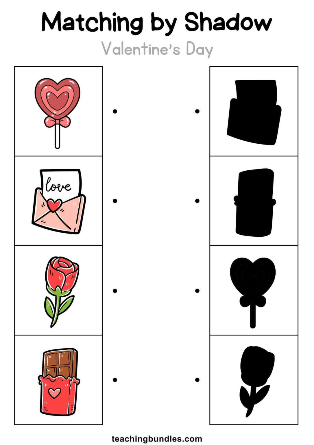 Valentine's Day Shadow Matching Worksheets - Teachingbundles