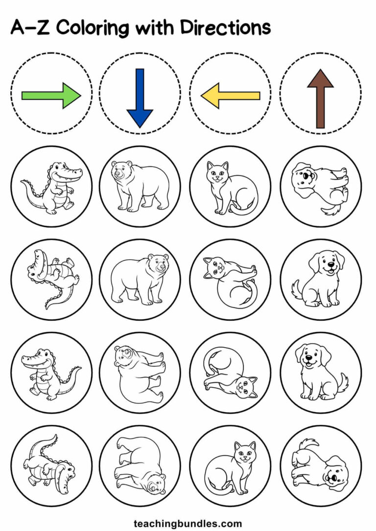 Alphabet Color by Direction Worksheets - Teachingbundles