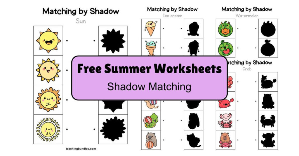 Summer Shadow Matching Worksheets - Teachingbundles