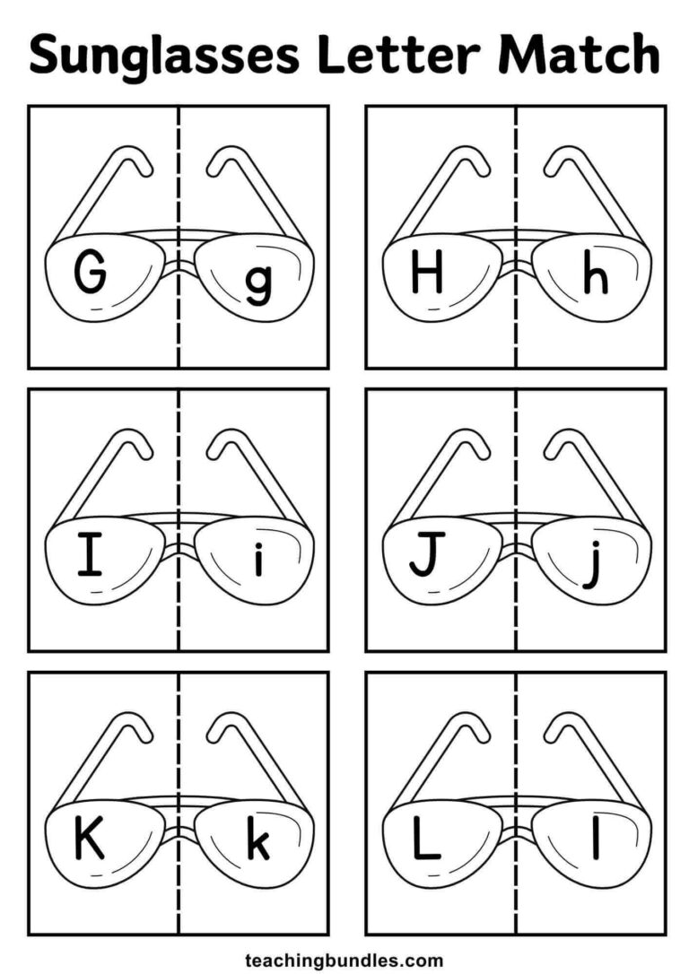 Sunglasses Alphabet Match Free Printables - Teachingbundles